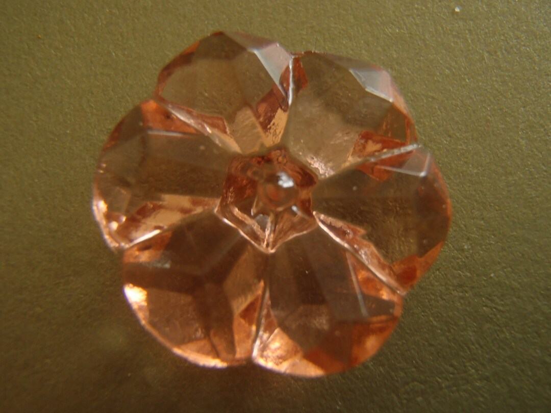 Vintage 1930s Large Translucent Pink Glass Flower Button 3D Faceted ...