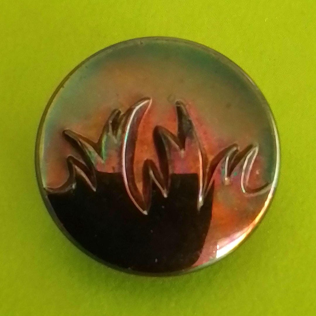 Vintage Black Glass Button Gold Flames Pink Iridescent Large Carved ...