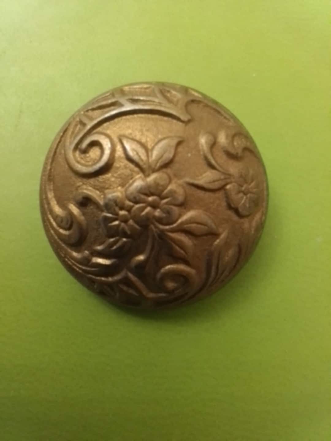 Antique Button Gold Tone 2 Part Domed Metal Button Pre 1900 Floral ...