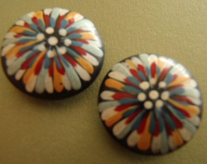 2 Vintage French Hand Painted Wooden Buttons Large Black With Bold ...