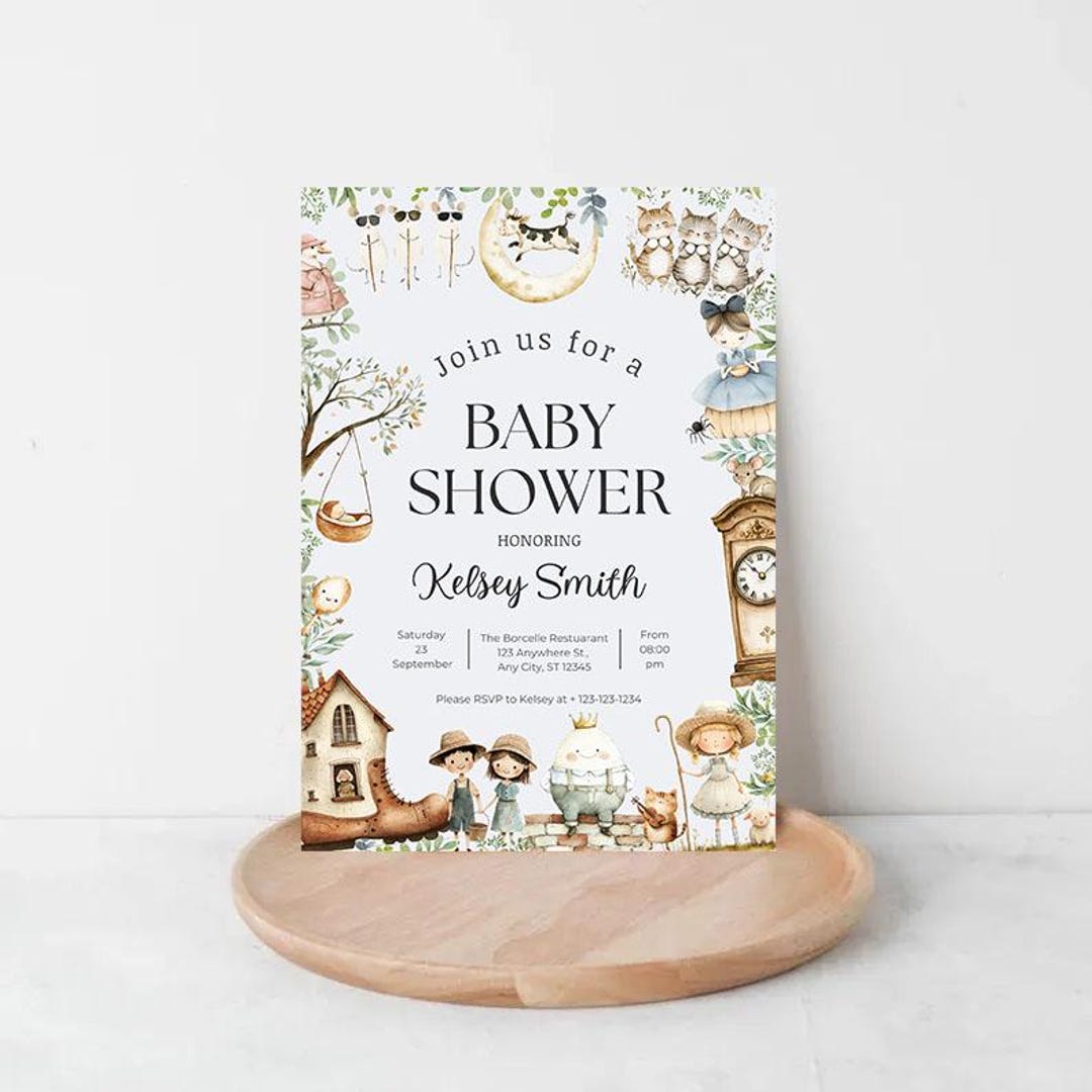 Nursery Rhyme Baby Shower Invite - Nursery Rhyme Baby Shower Invitation ...