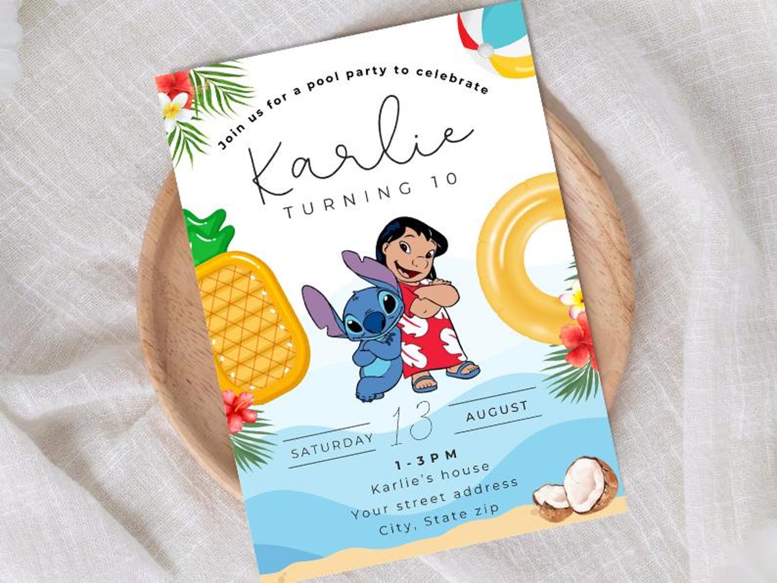 Lilo & Stitch Birthday Invite - Lilo and Stitch Pool Party Invite ...
