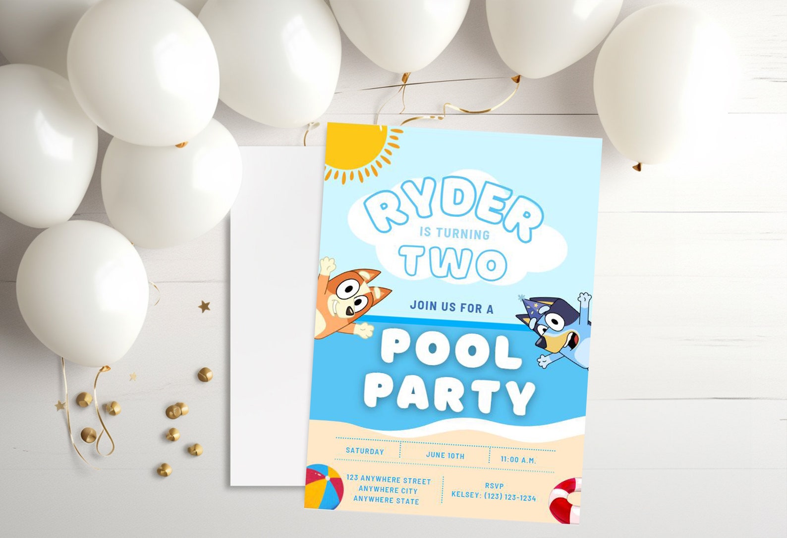 Bluey Pool Birthday Party Invitation, Bluey and Bingo Birthday Invite ...
