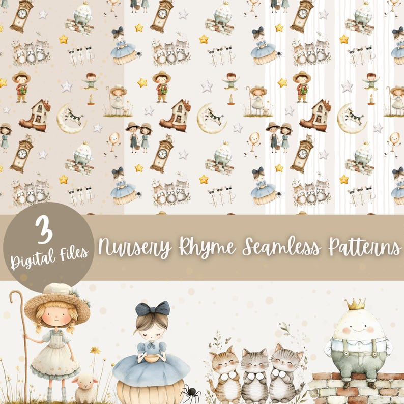 Seamless Nursery Rhyme Bundle, Rhyme PNG Files, Nursery Rhyme Digital ...