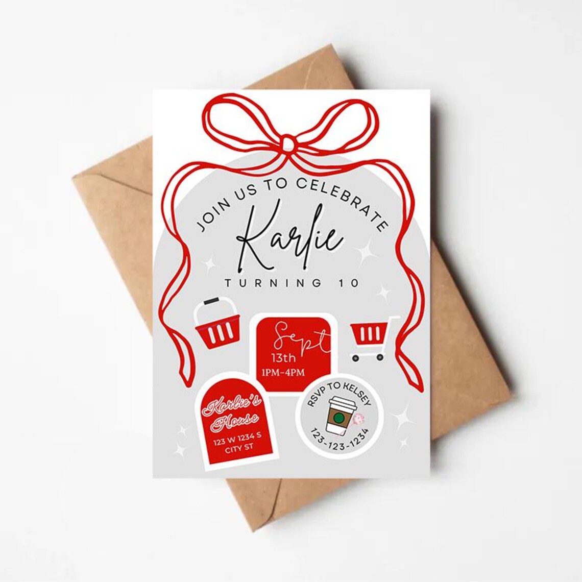 Red Store-themed Birthday Invitation | Editable Shopping Party Invite ...