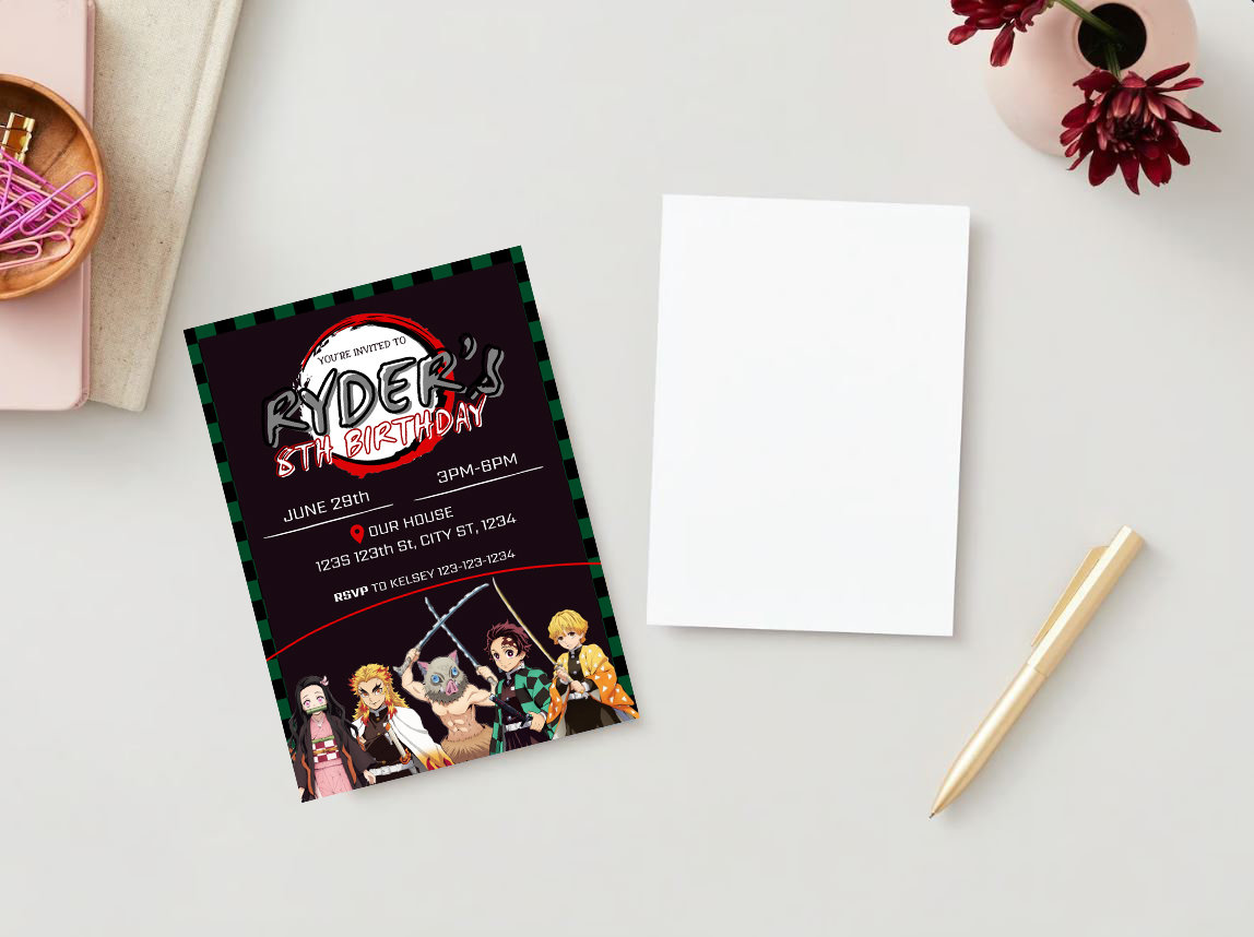 Demon Slayer Birthday Invite 5x7 - Anime Birthday Invitation - Demon ...