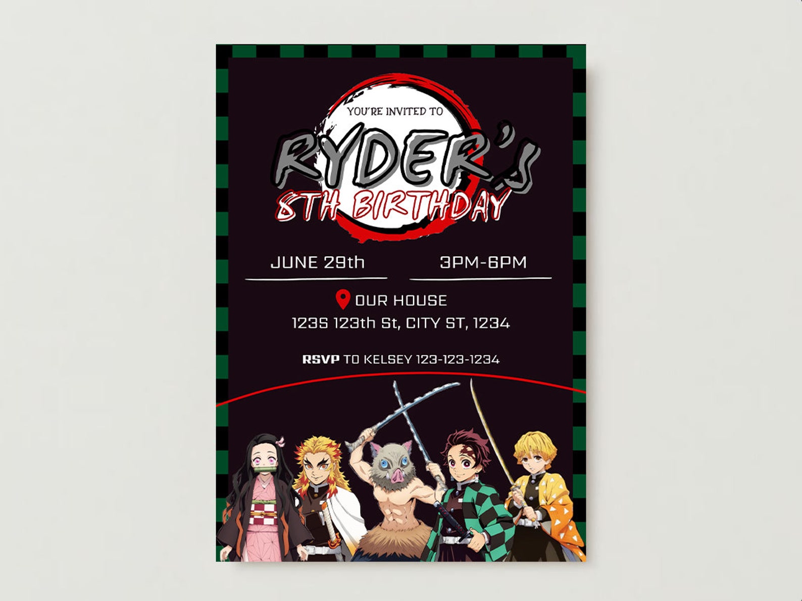 Demon Slayer Birthday Invite 5x7 - Anime Birthday Invitation - Demon ...