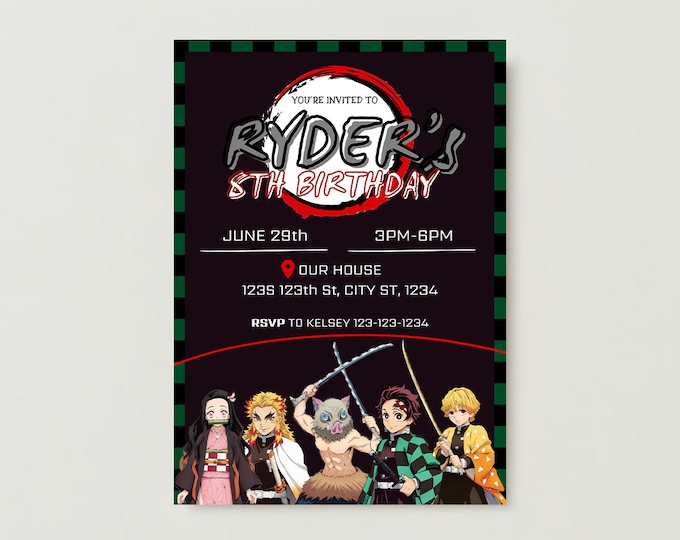 Demon Slayer Birthday Invite 5x7 - Anime Birthday Invitation - Demon ...
