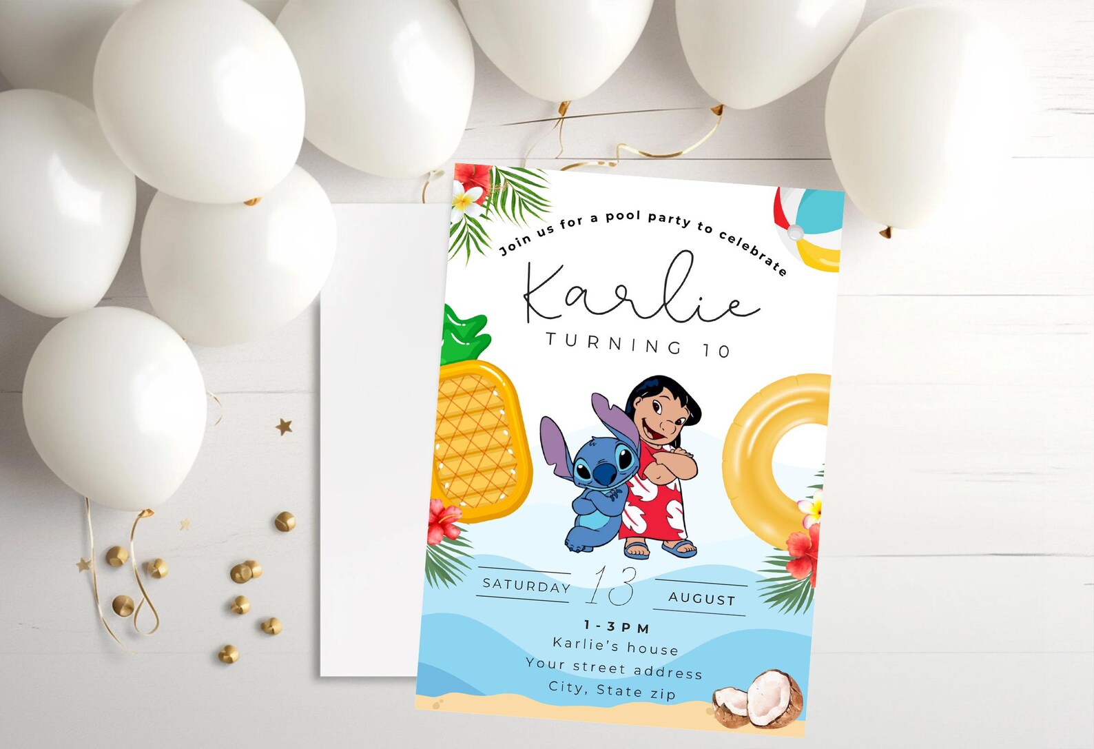 Lilo & Stitch Birthday Invite - Lilo and Stitch Pool Party Invite ...