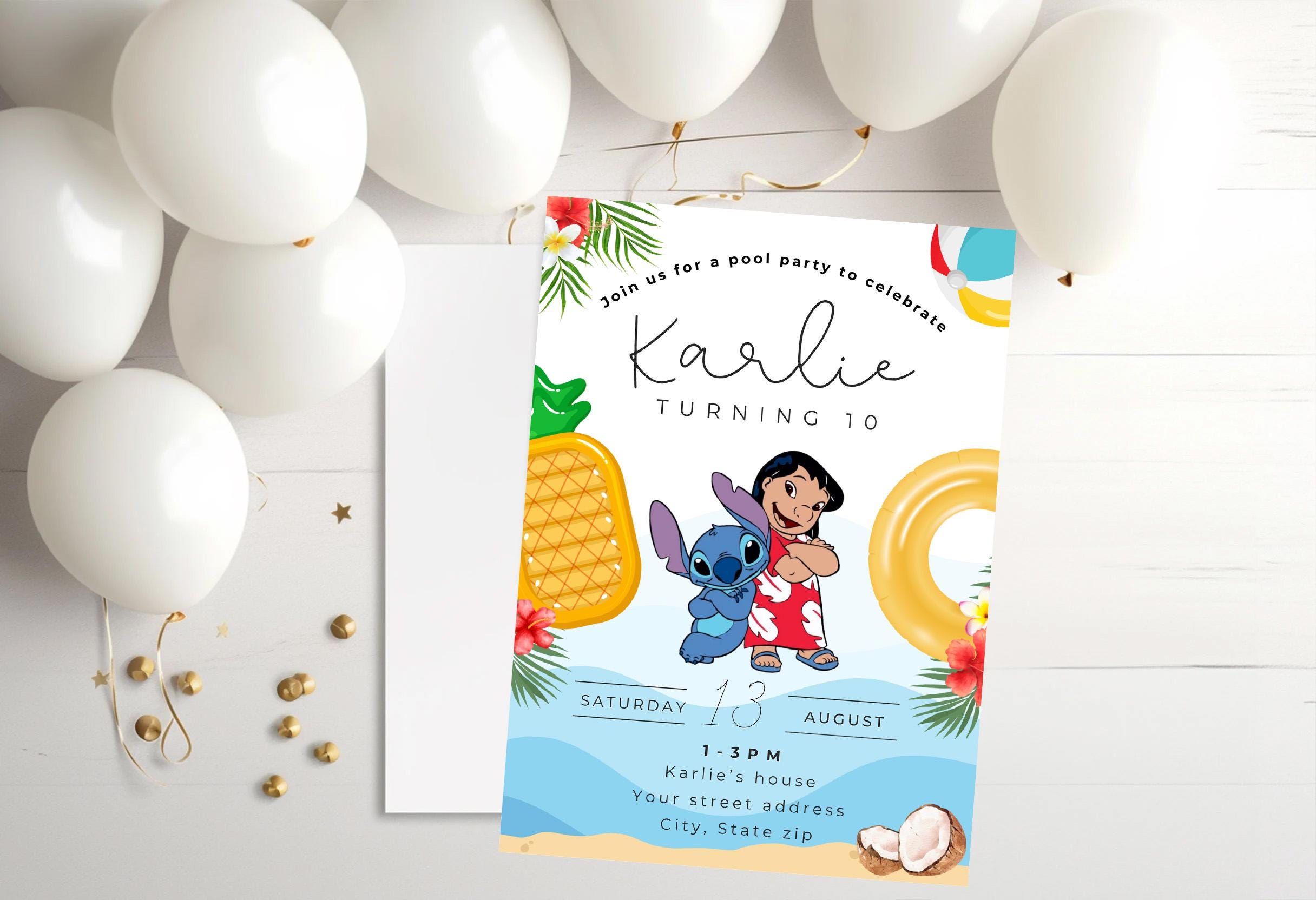 Lilo & Stitch Birthday Invite - Lilo and Stitch Pool Party Invite ...