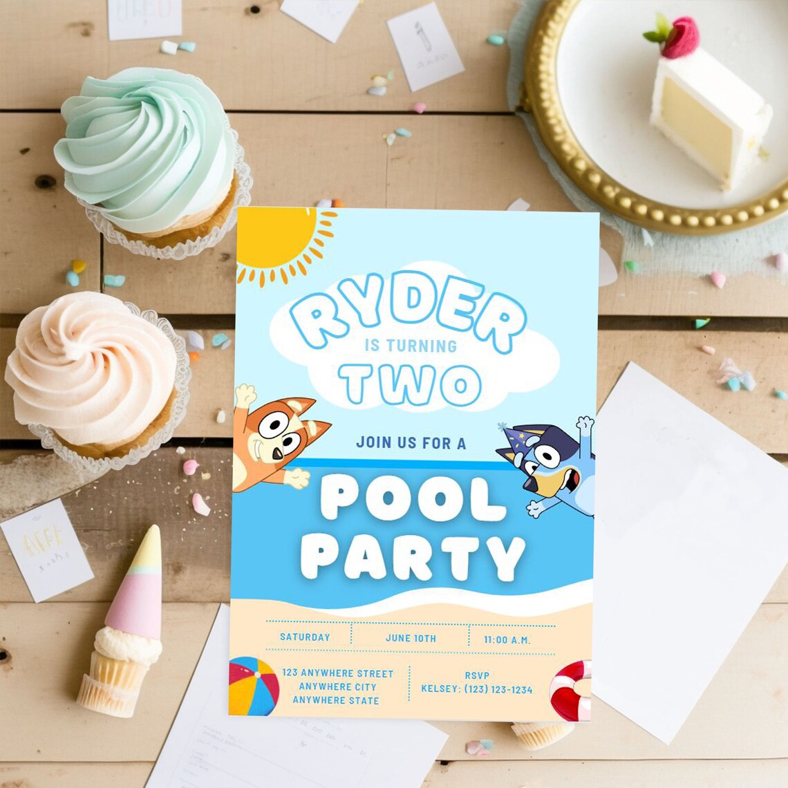 Bluey Pool Birthday Party Invitation, Bluey and Bingo Birthday Invite ...