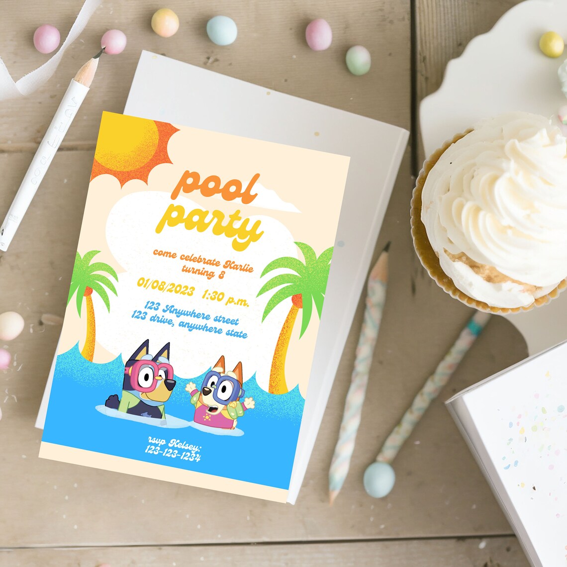 Bluey Pool Party Invite, Bluey Pool Party Invitation, Bluey Swim Party ...