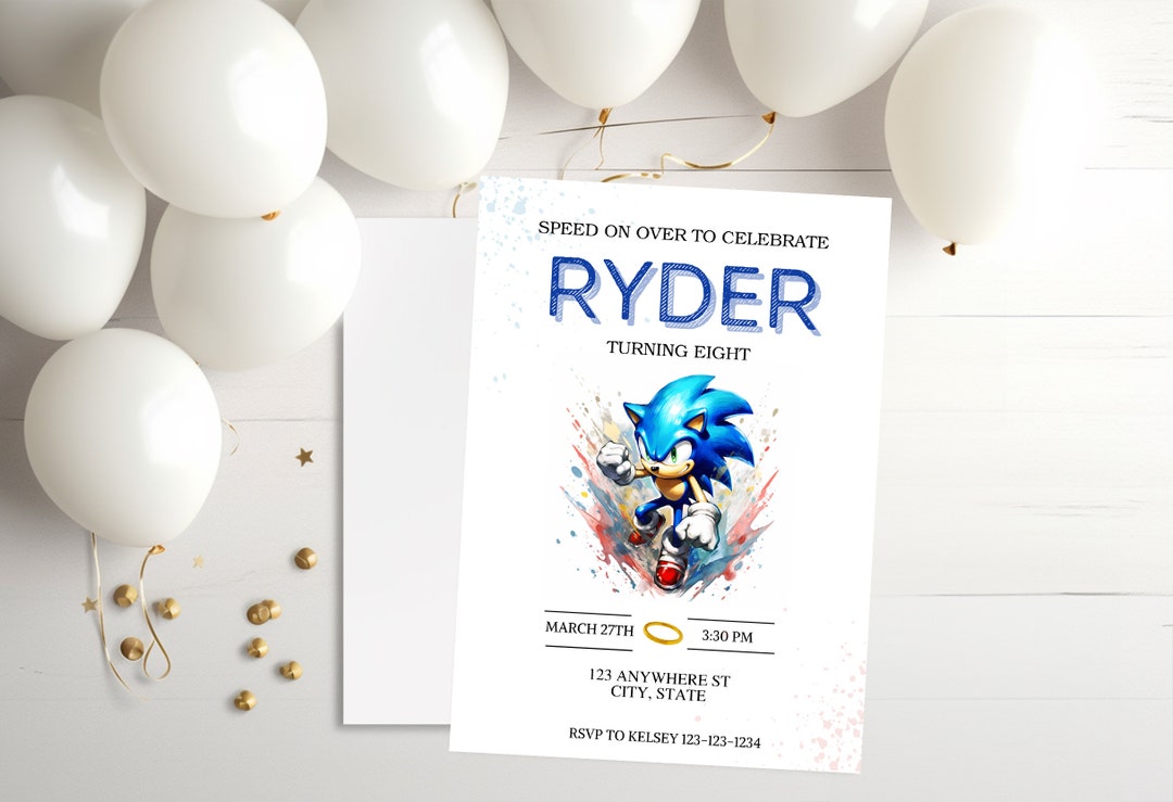 Super Sonic Birthday Party Invites, Watercolor Style Super Sonic the ...