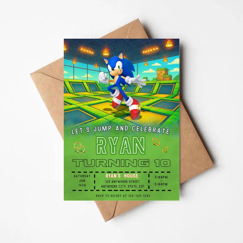 Sonic Jump Party Invitation Template, Sonic Jump Party, Custom Fly High ...