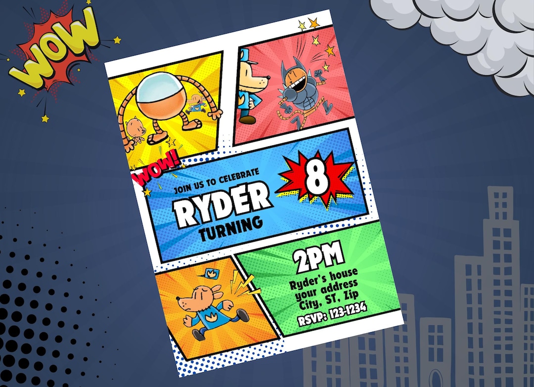 Dog Man Birthday Invite - Editable Dog Man Invitation - Dog Man ...