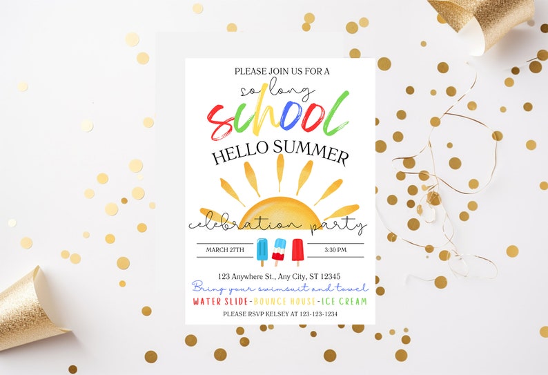 End of School Party Invitation, Hello Summer Invite , School’s Out ...