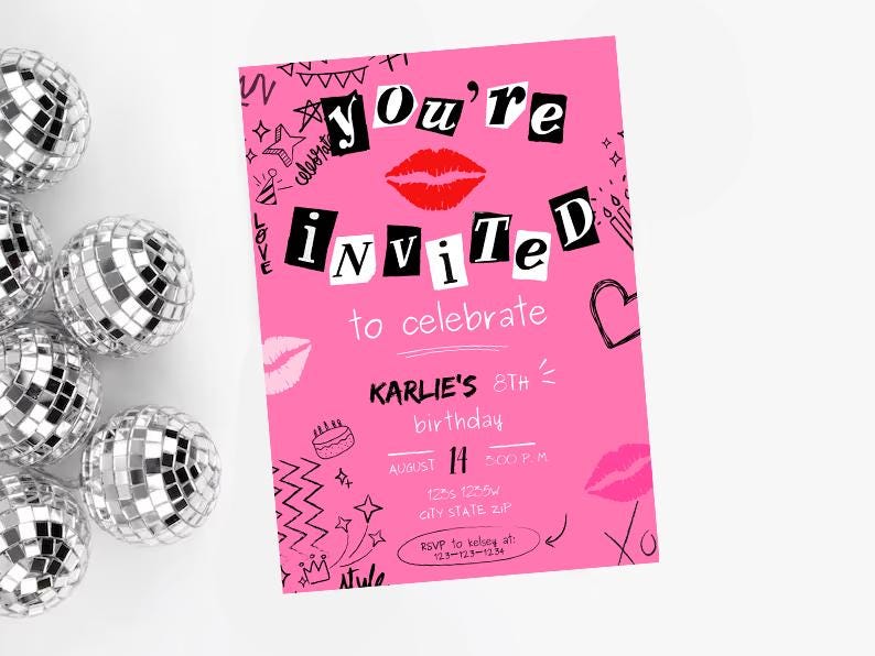 Editable Mean Girls Inspired Birthday Party Invitation, Burn Book ...
