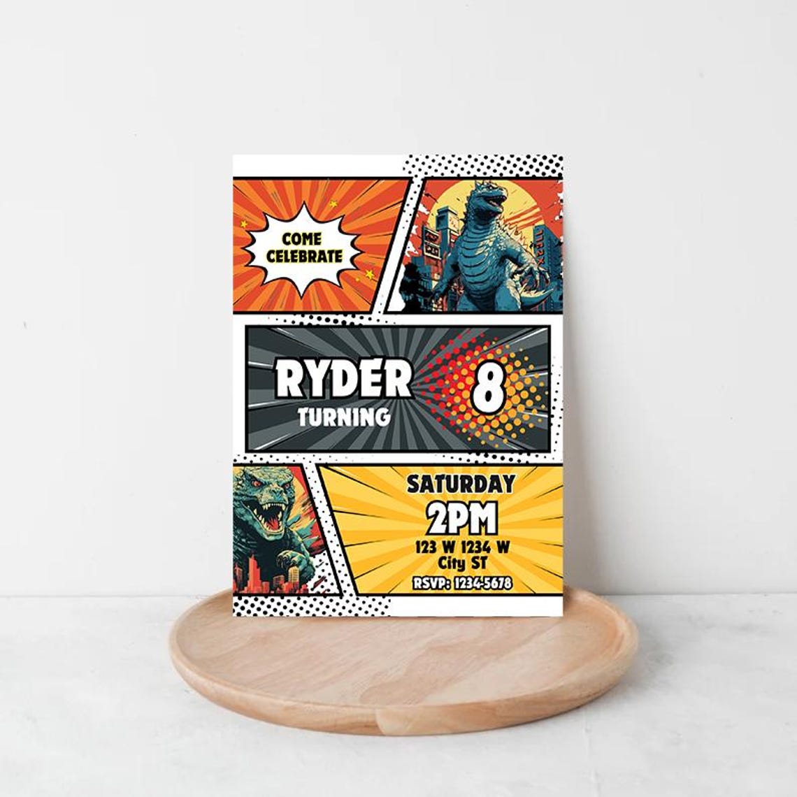 Godzilla Invitation, Godzilla Birthday Invitation, Godzilla Invite, Kid ...