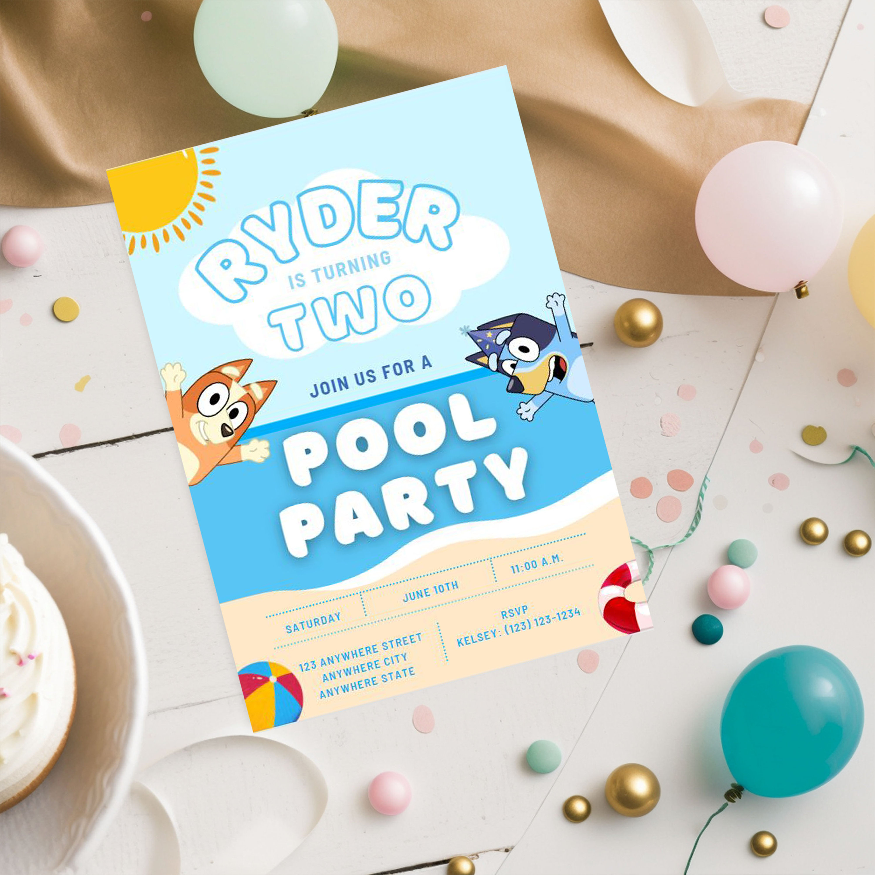Bluey Pool Birthday Party Invitation, Bluey and Bingo Birthday Invite ...