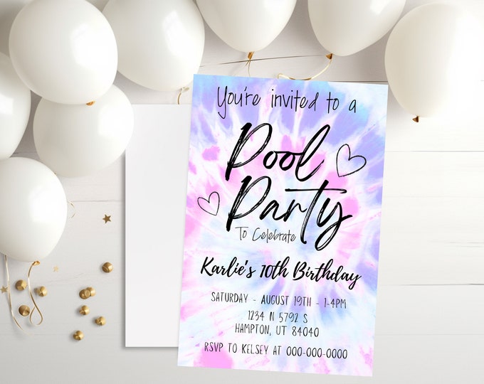 Editable Pool Party Invitation Girl Ice Cream Pool Party Invite Pool ...
