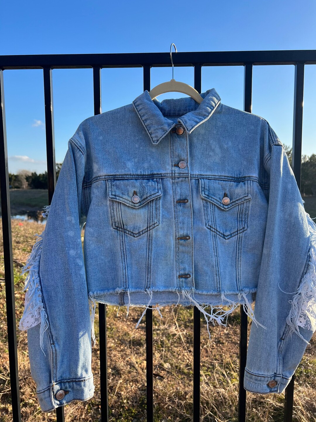 Sun Bleached Jean Jacket W/ Vintage Lace Details - Etsy