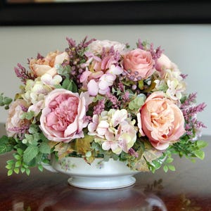 Vintage RC Pottery Lidded Floral Tureen With Silk Pink and Peach ...