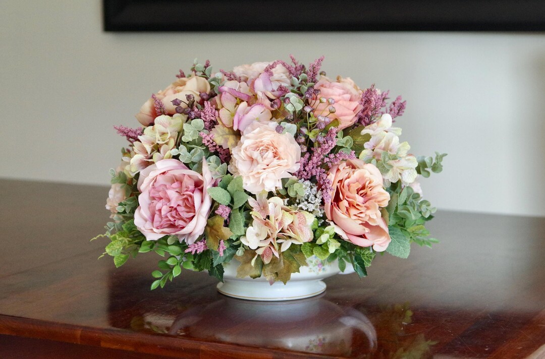 Vintage RC Pottery Lidded Floral Tureen With Silk Pink and Peach ...