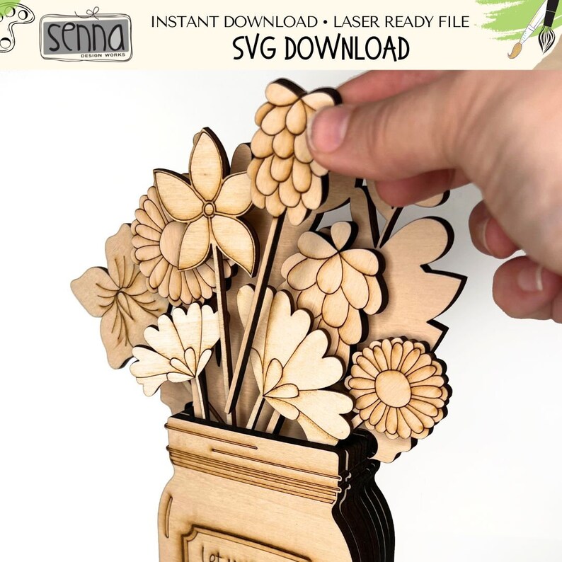 Wildflower Mason Jar SVG: Laser Cut Summer Decor File - Etsy