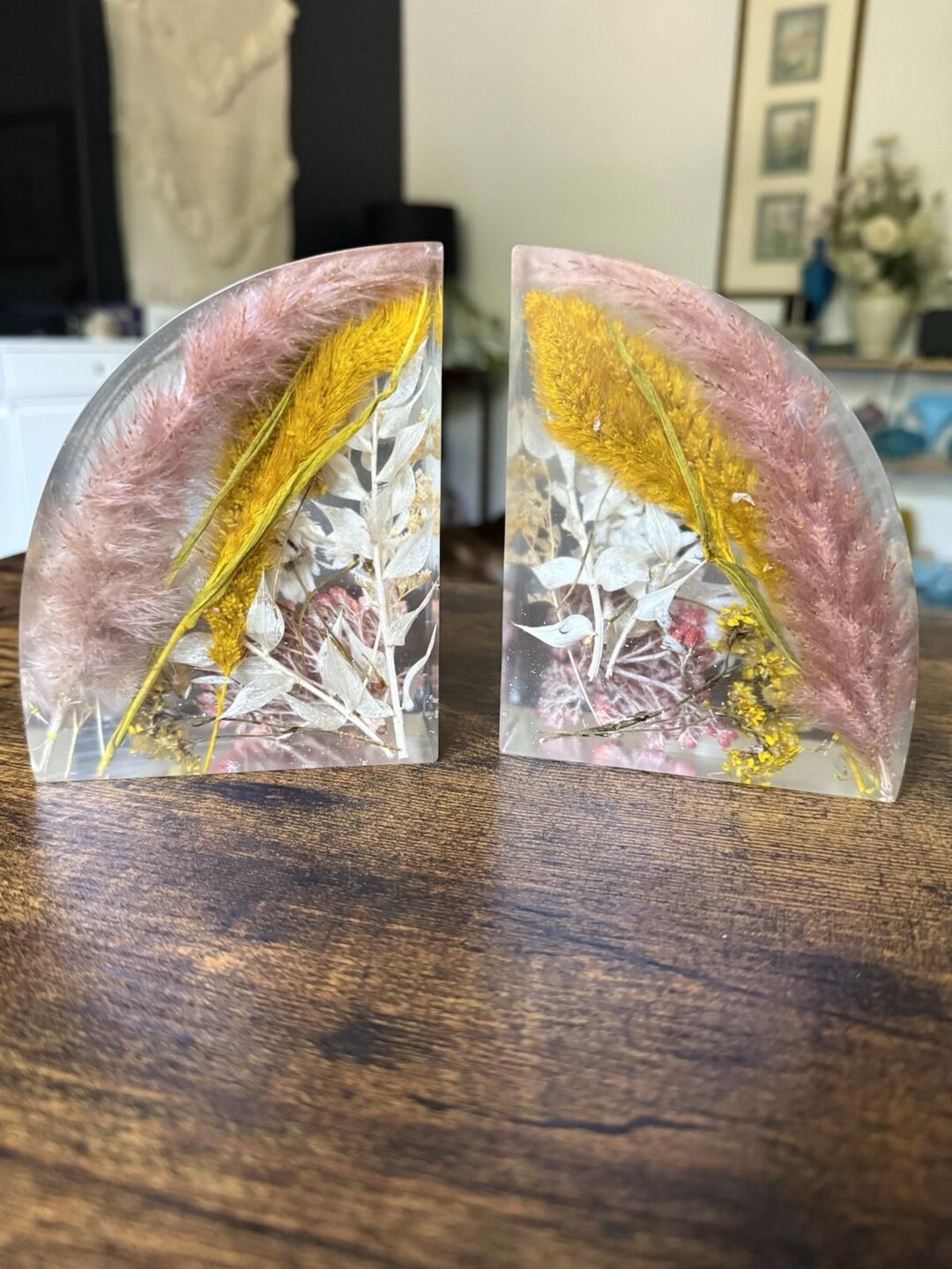 Lucite / Resin Encased Flowers Vintage Bookends Paperweights - Etsy