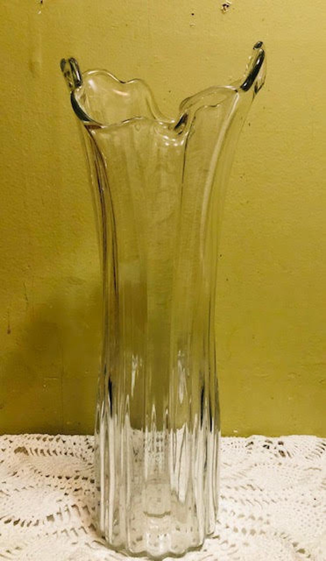 Vintage Hand Blown Clear Glass Swung Vase - Etsy Vintage Hand Blown Clear Glass Swung Vase - Etsy
