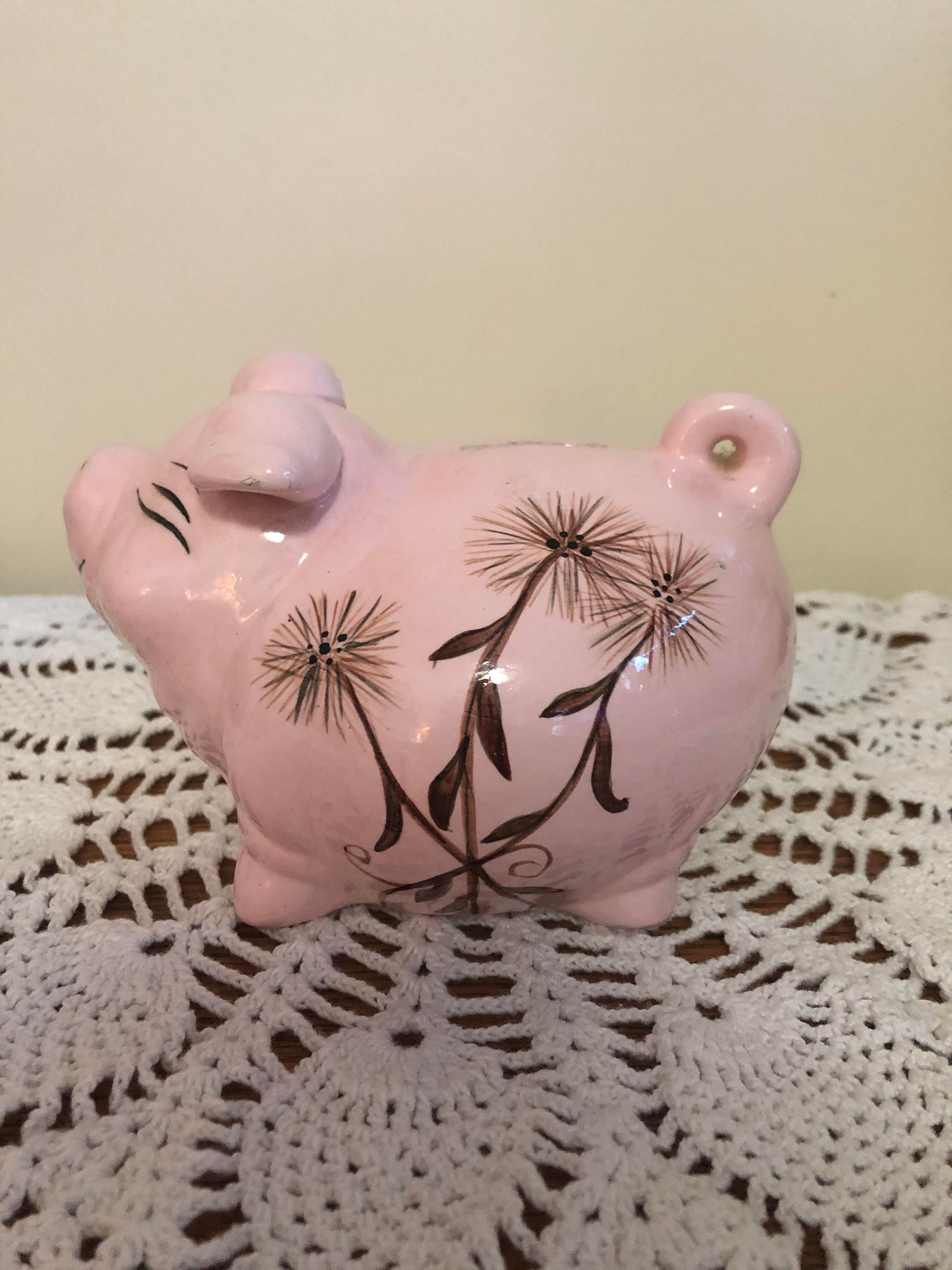Vintage Ceramic Pig Coin Bank Piggy Bank Pink Pig - Etsy