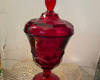 Red Glass Candy Dish | Etsy