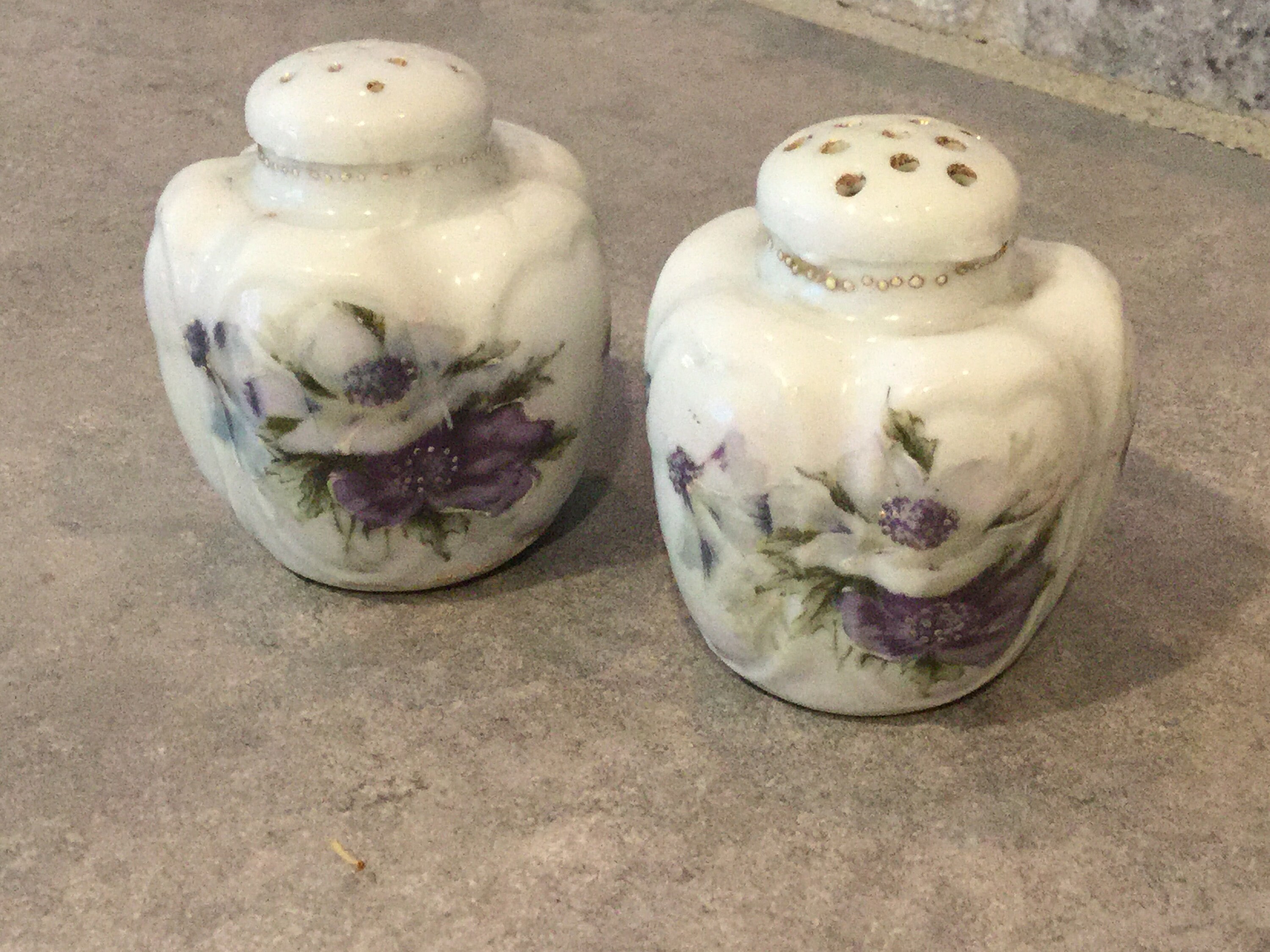 Vintage Hand Painted Ceramic Salt and Pepper Shakers With Purple ...