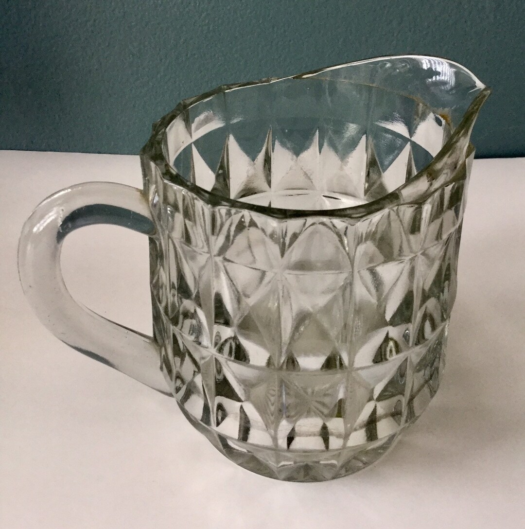 Vintage Cubist Pattern Depression Glass Creamer in Excellent Condition ...