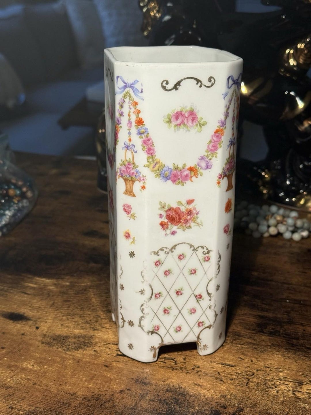 Victoria Austria Hand Painted Rose Flower Vase Square Footed 8 1/8 ...