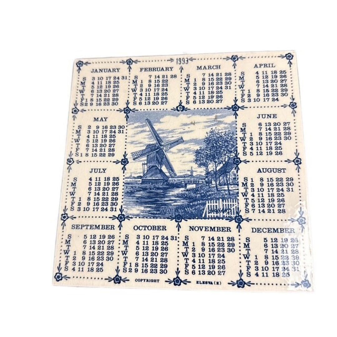 Vintage Delft Blue 1993 Calendar Hand Painted Ceramic Tile/trivet 6"x6 ...