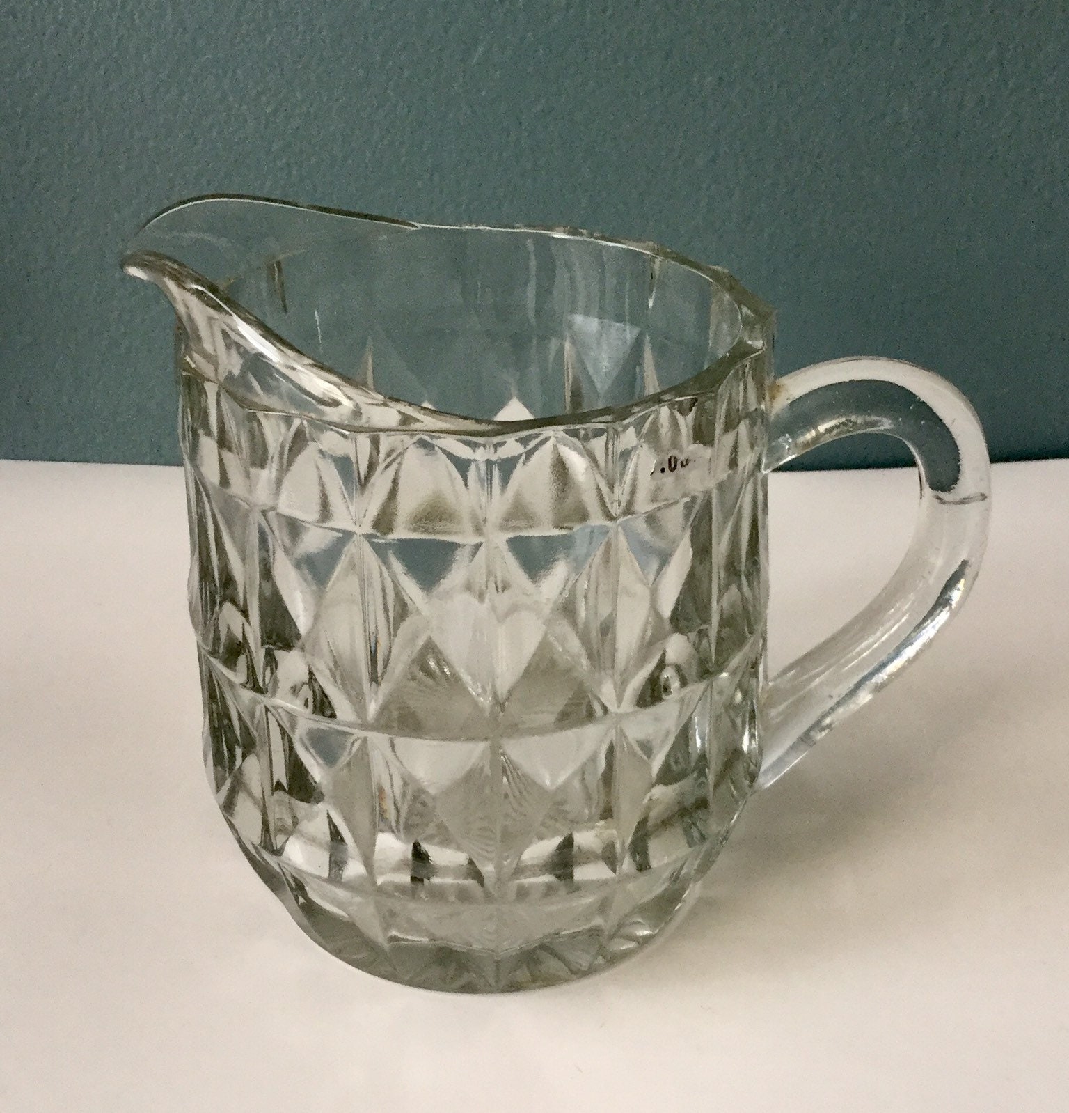Vintage Cubist Pattern Depression Glass Creamer in Excellent Condition ...