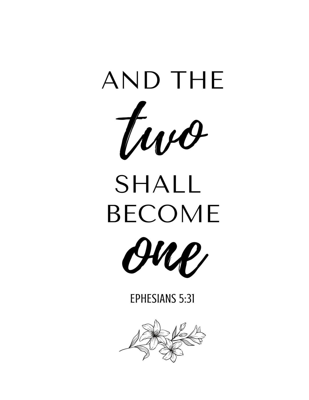 TWO SHALL BECOME One Wedding Quote - Black and White Digital Print - Etsy