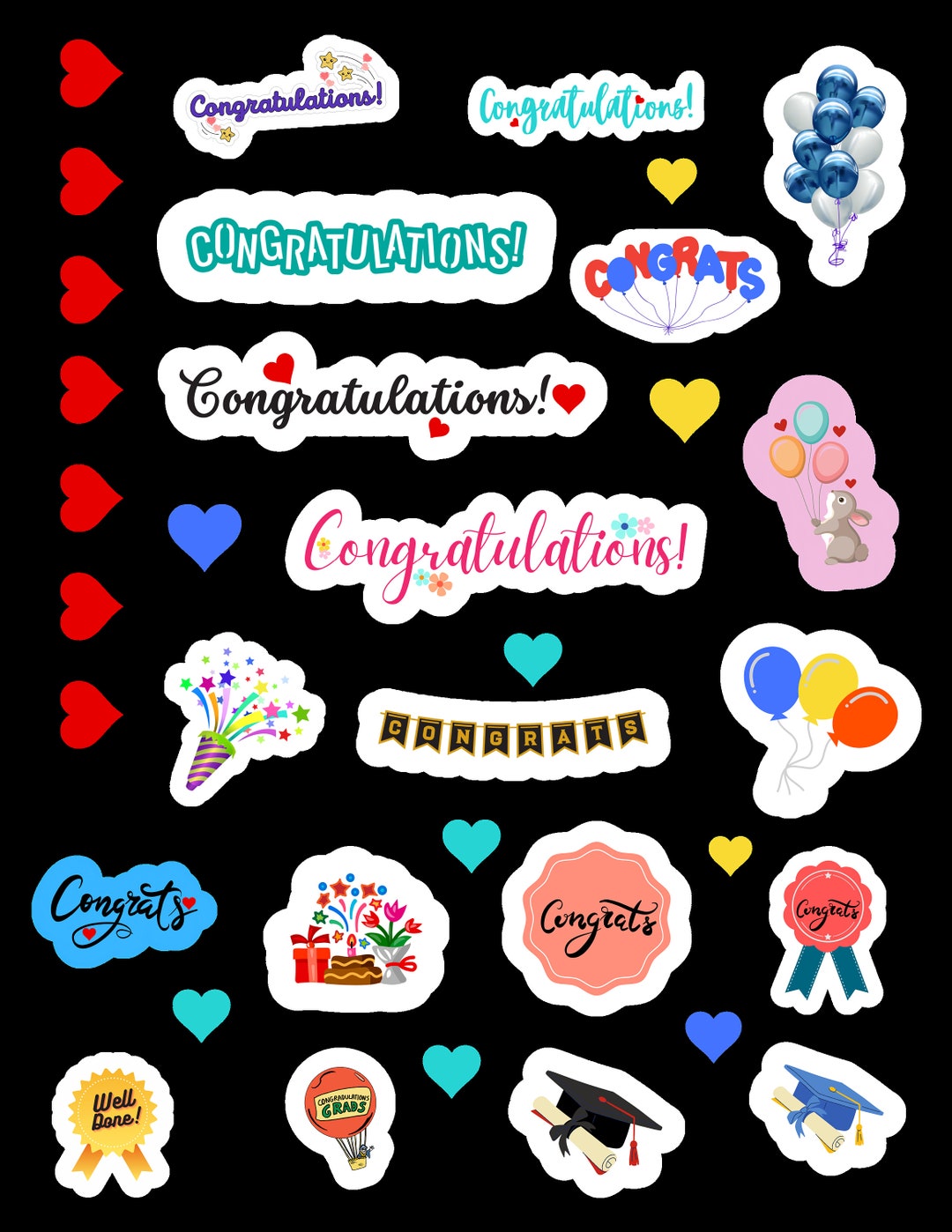 CONGRATULATIONS Stickers | Instant Download PNG Files - Etsy