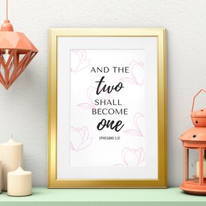 TWO SHALL BECOME One Wedding Quote - Black and White Digital Print - Etsy