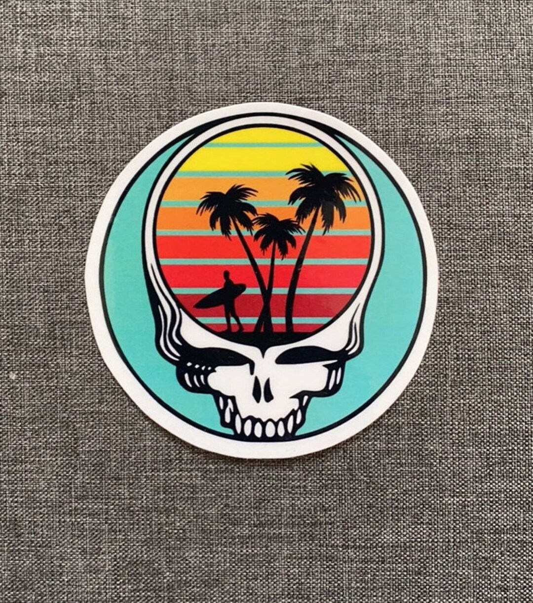 Retro Surfer Sunset Stealie | Surfer Stealie With Palm Trees | Steal ...