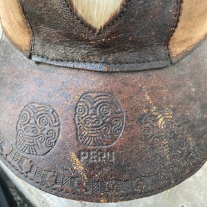 Rare Vintage PERU Hat, Genuine LEATHER Hat, Aztec Tribal, Boho, Alien ...