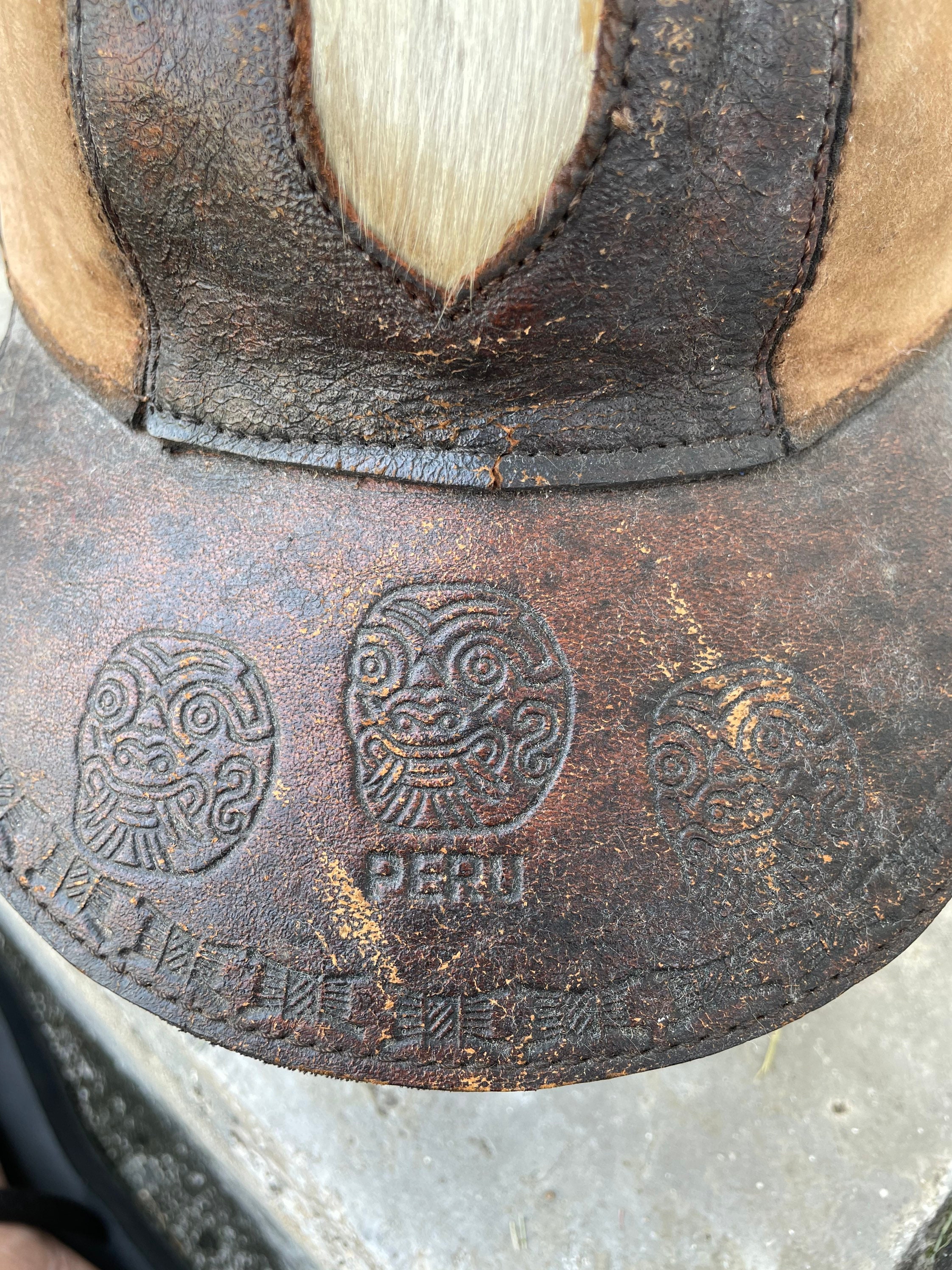 Rare Vintage PERU Hat, Genuine LEATHER Hat, Aztec Tribal, Boho, Alien ...