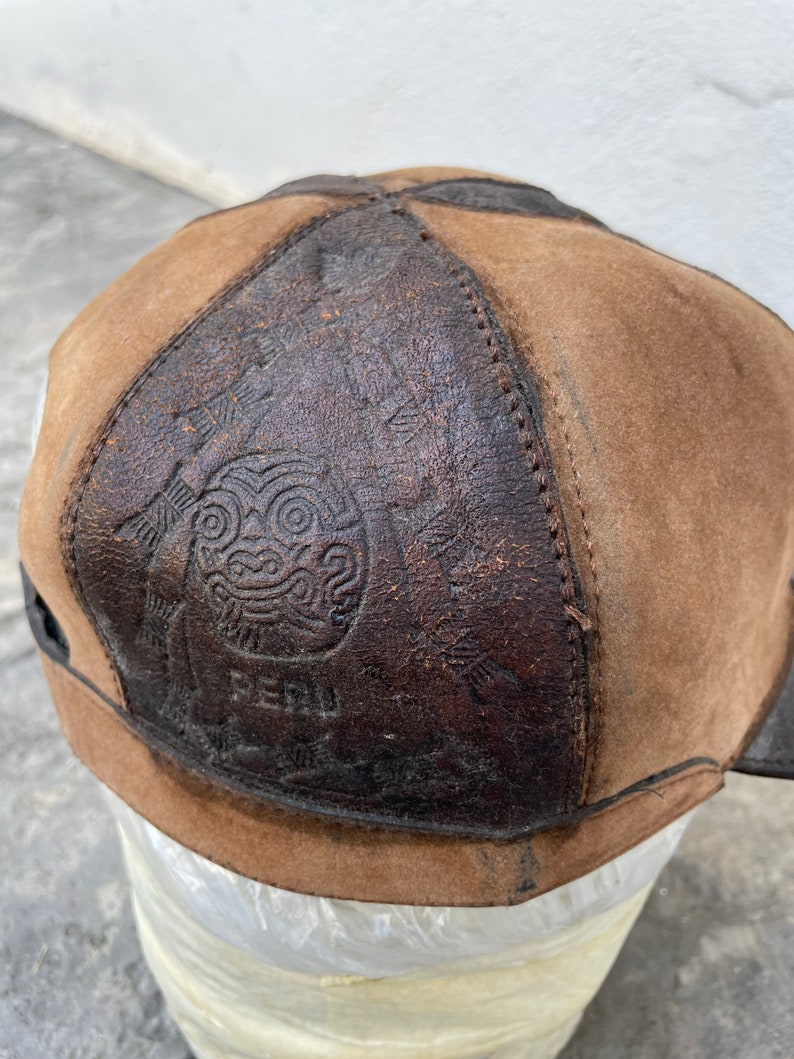 Rare Vintage PERU Hat, Genuine LEATHER Hat, Aztec Tribal, Boho, Alien ...