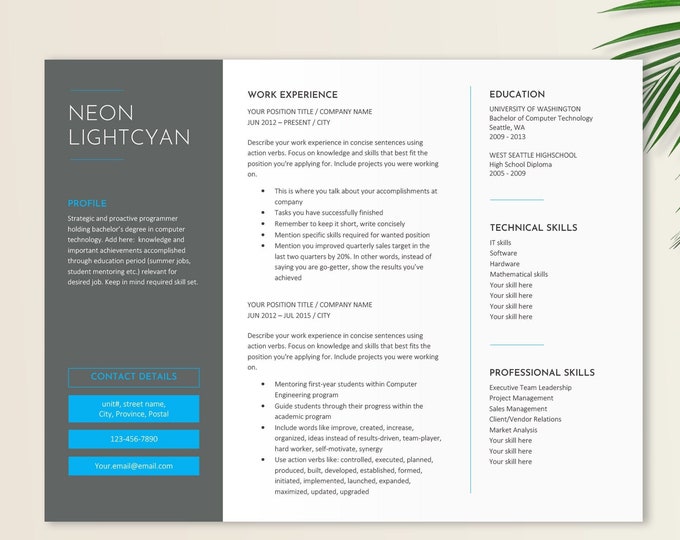 Black and Gold Resume Template + Cover Letter | Modern Resume Editable ...