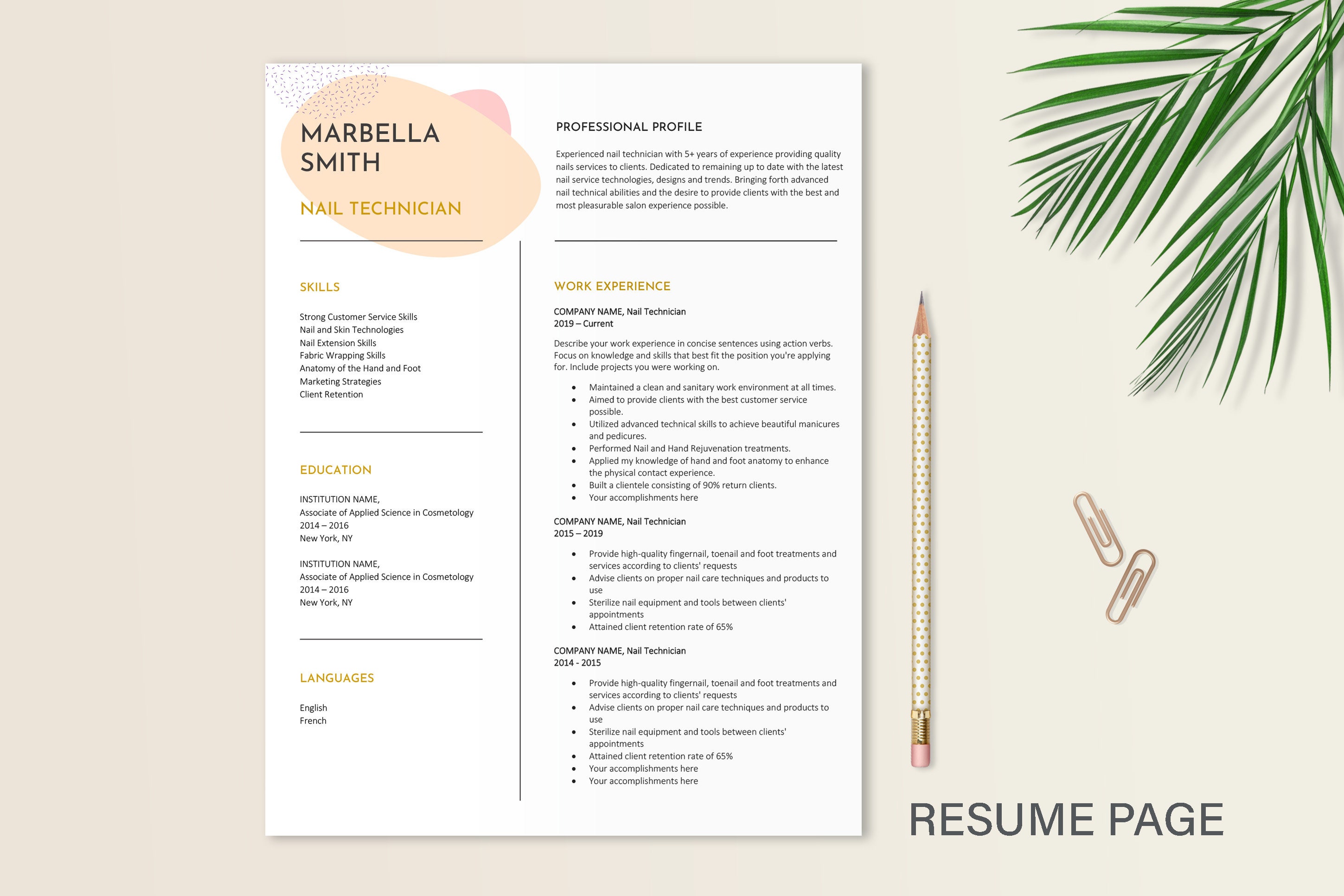 Nail Technician Resume Portfolio, Esthetician Resume, Modern Resume ...