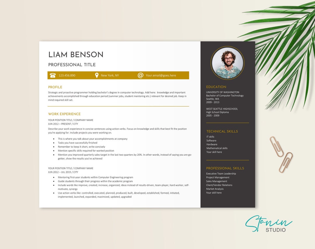 Resume Template, Landscape Resume, CV Template, Modern Resume, Resume ...