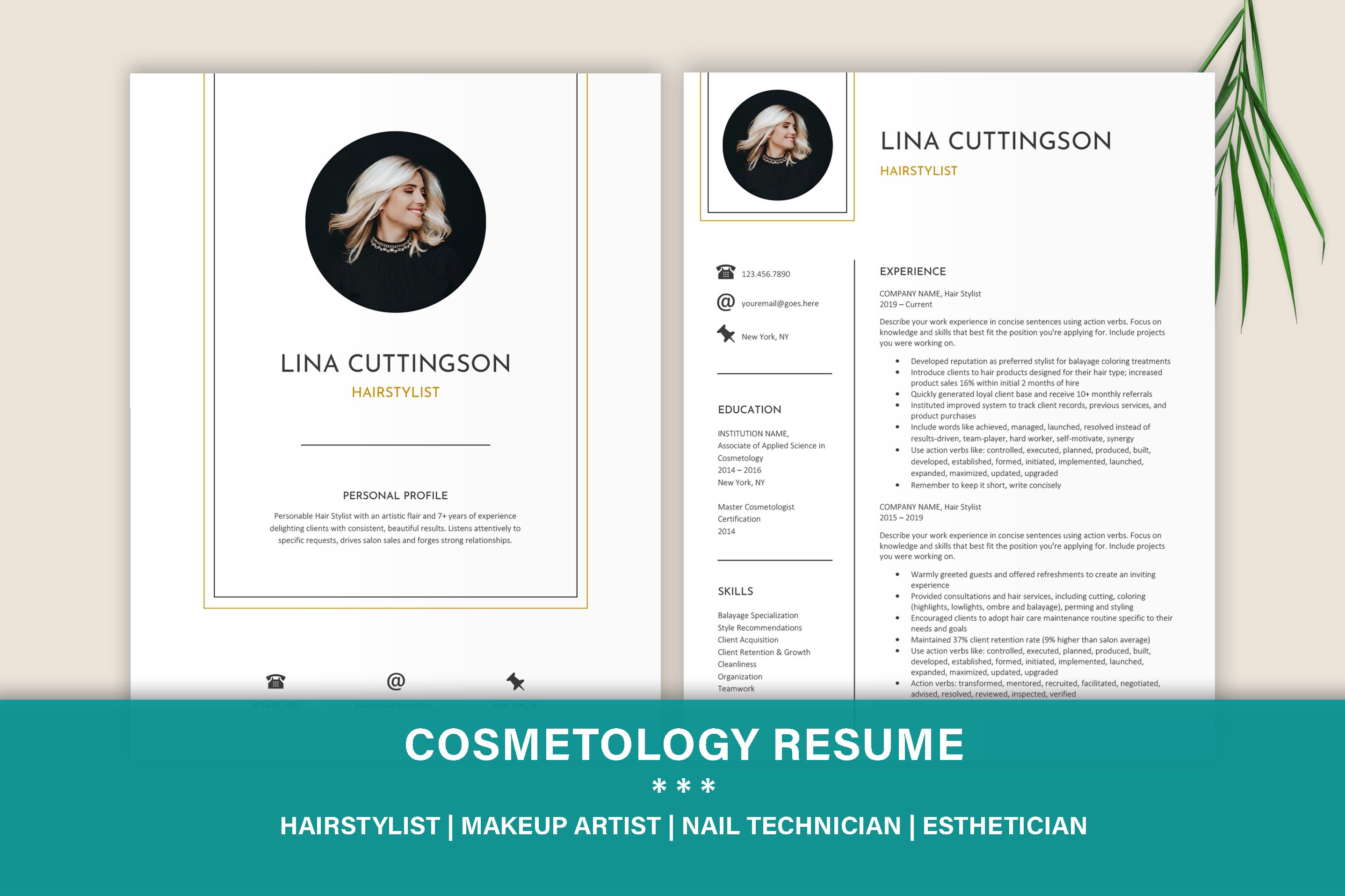 Hairstylist Resume, Modern Resume Template, Esthetician Resume, Beauty ...