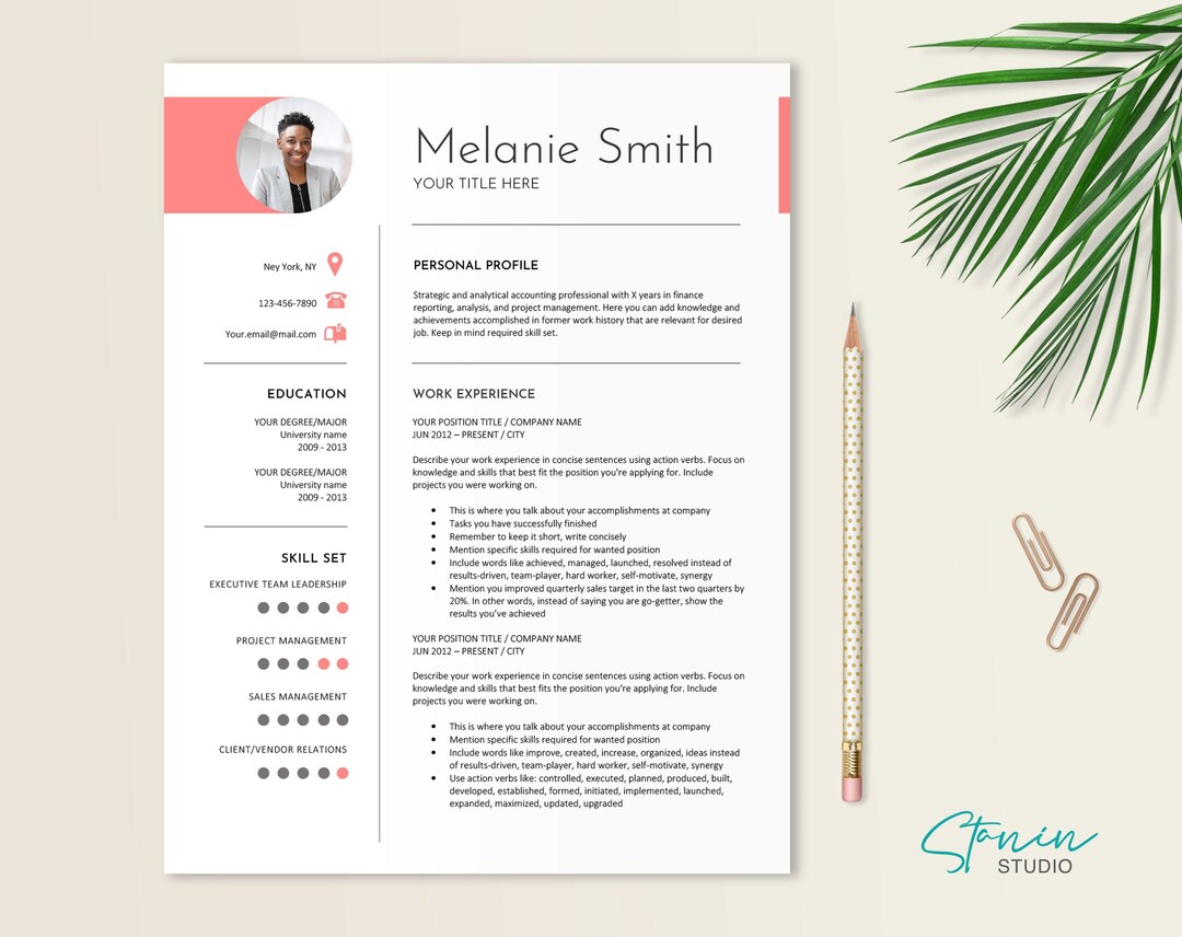 Resume Template Word, Resume Writing Tips, Resume With Photo, Red ...