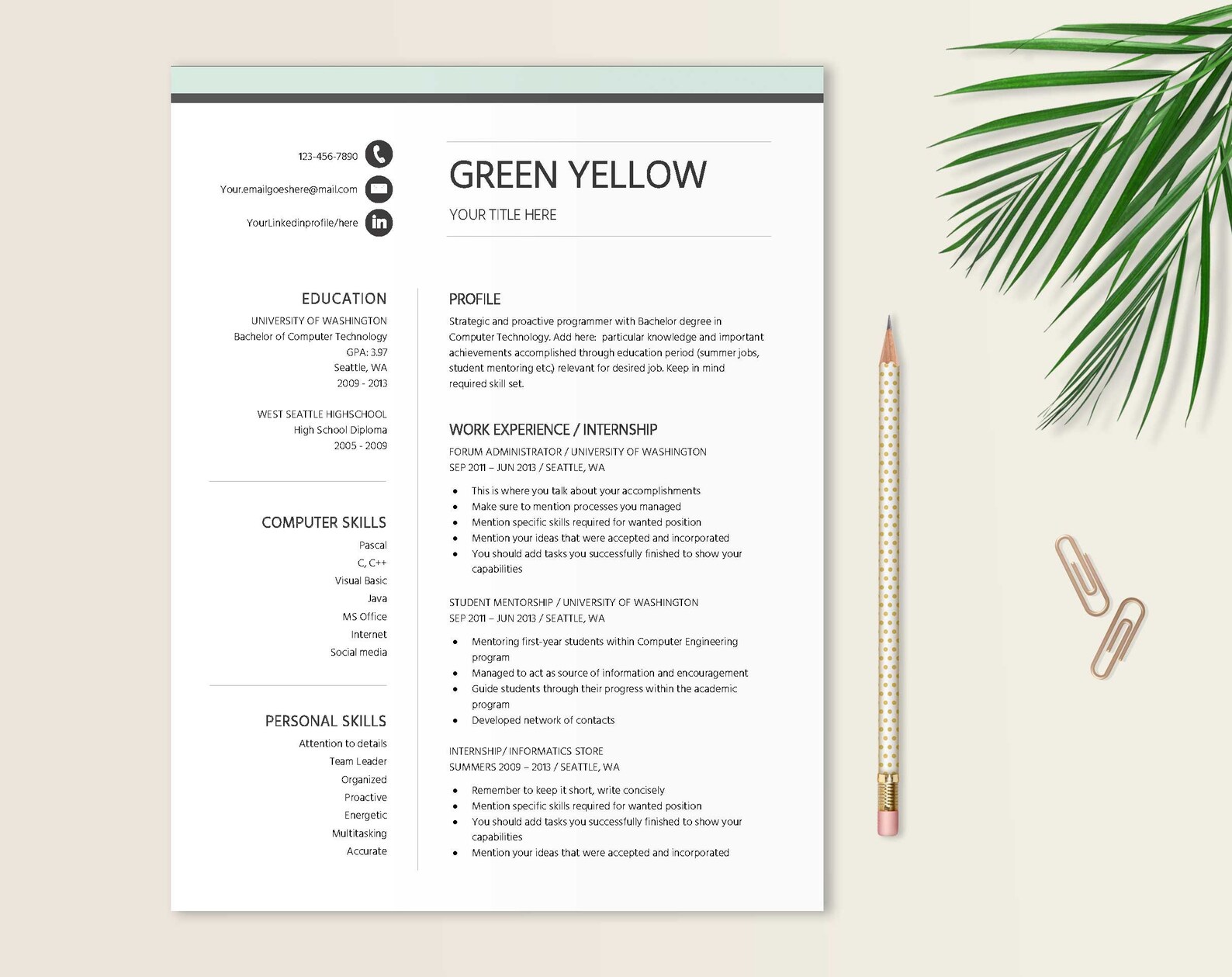 Career Starter Pack | CV Starter Pack | Internship Resume Template ...